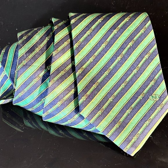Gucci | Accessories | Gucci Silk Tie Kelly Green Blue Striped Gold Link ...
